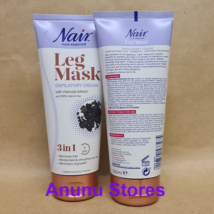 Nair Leg Mask Brighten & Smooth Charcoal Cream 180ml